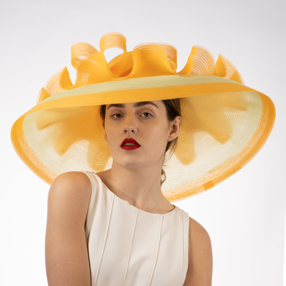 Extra Wide Brim Ruffle Profile Crinoline Hats-AJ567S- Sun Yorkos ...