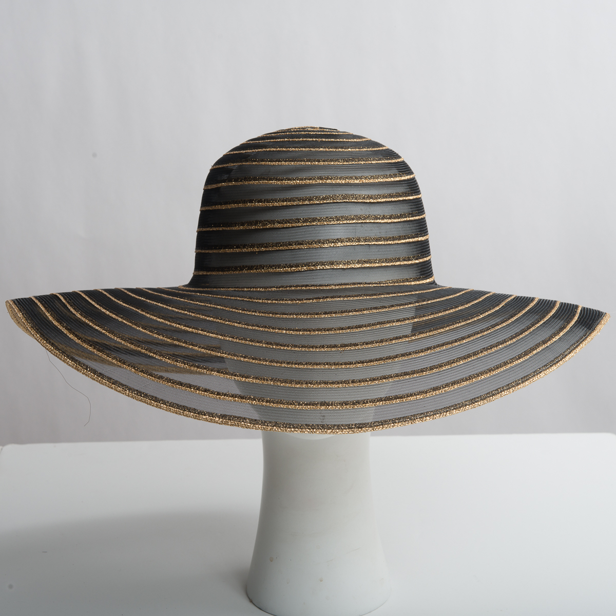 Gold-Black Wide Brim Metallic Plain Hats-HR8485-5-48.12-Sun Yorkos | Zoria